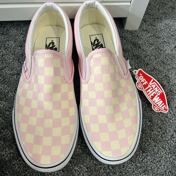 Vans | Shoes | Vans Pink And Cream Checkered Slipon Sneakers | Poshmark